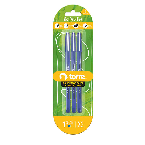 Set 3 Bolígrafos Azul Torre